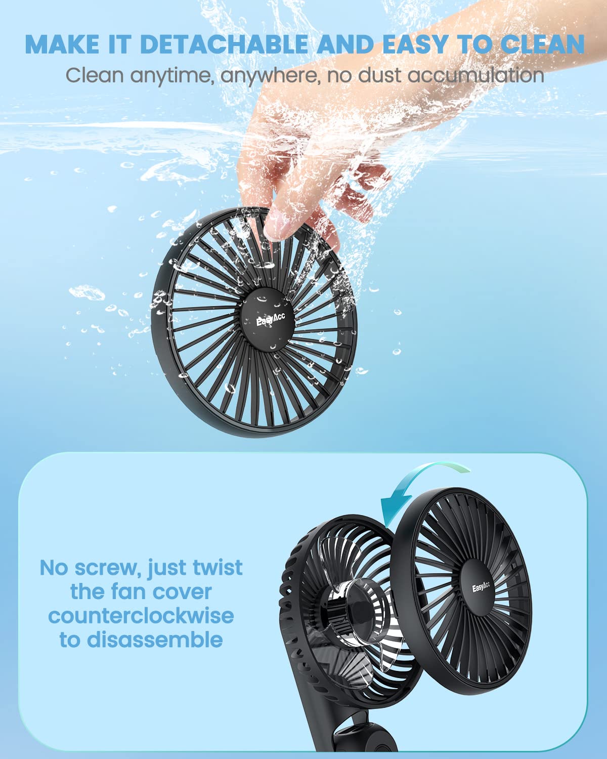 EasyAcc Portable Hand Held Fan, Ultra Quiet 5 Speed Personal Fan, LED Dispay USB C Rechargeable Handheld Fan, 180° Foldable Small Desk Fan, Electric Cooling Fan&PowerBank for Office Home Travel
