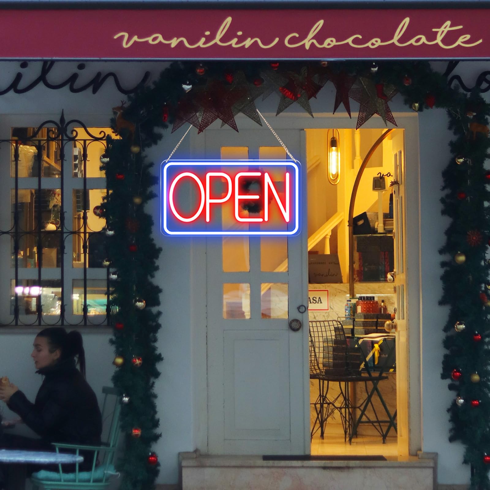 Led Neon Open Signs for Business,16.5"X 9" Open Signs, Powered by USB with ON/OFF Switch, Adjustable Bright Led Neon Open Sign for Bar Salon Coffee Stores Club Hotel (Blue/Red-Horizontal)