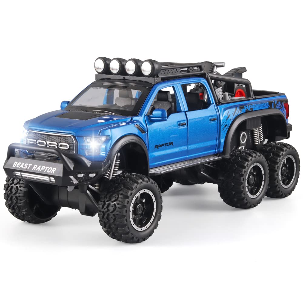 OANMYJJO Toy Pickup Trucks Metal Diecast Automobile Model,with Sound and Light、Pull Back for Kids Age 3 Year and up(Blue)