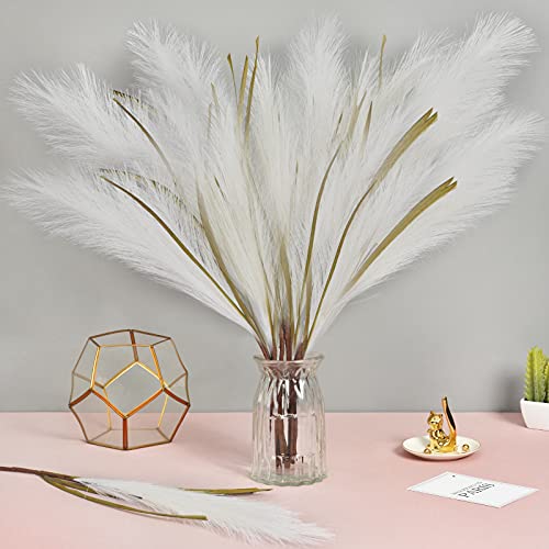 Artflower Artificial Pampas Grass, 6Pcs 39.3" Faux Pampas Branches Tall Reed Grass Decor Fake Reed Phragmites Plants Boho Home Decor Bunches for Home Wedding Party Decor(White)