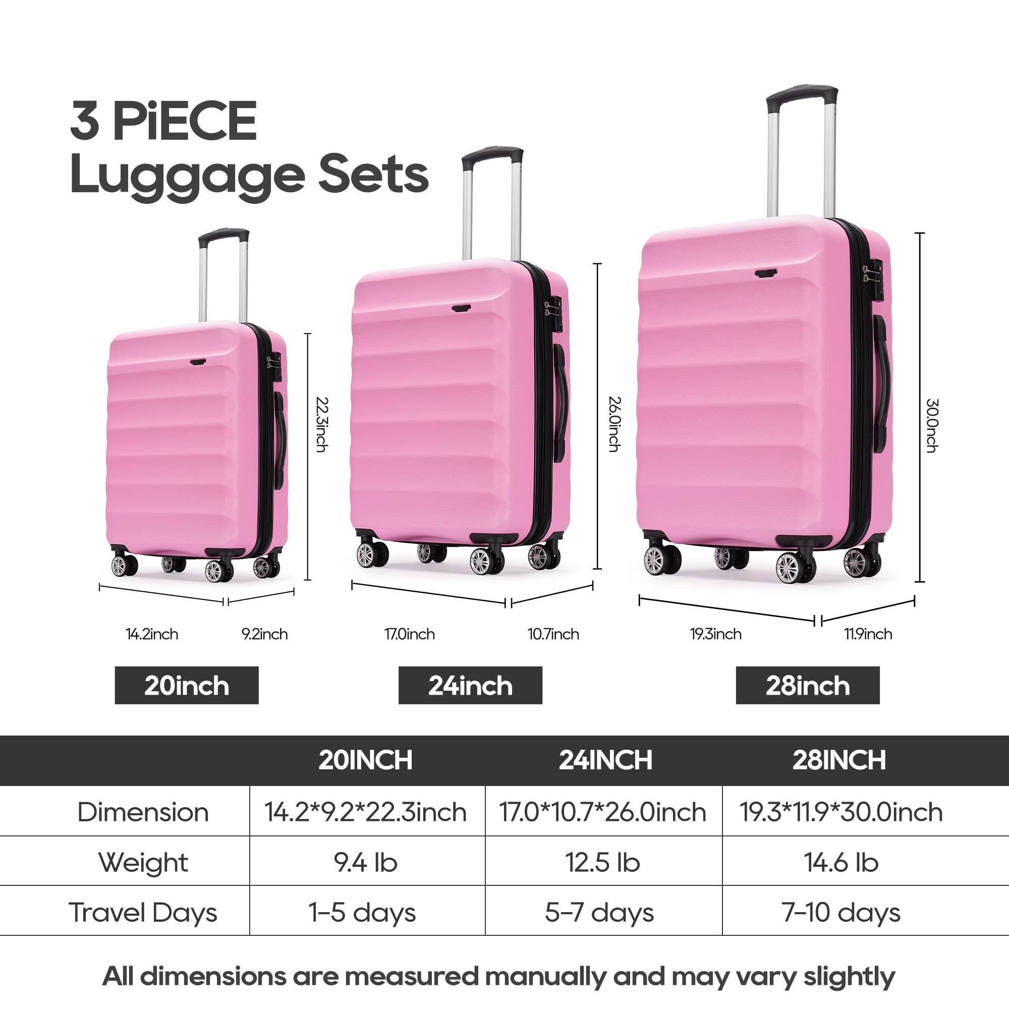 GinzaTravel 2 Piece Anti-Scratch ABS Luggage Set with TSA Lock - 20 inch and 28 inch Lightweight Spinner Suitcases, Expandable, and in Hot Pink