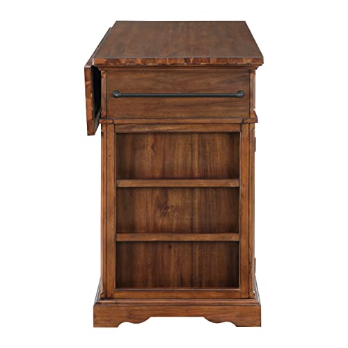 OSP Home Furnishings Palisade Kitchen Island with 3 Drawers and Cabinets with Adjustable Shelves and Pan Storage, Oak Finish