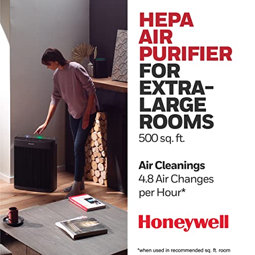 Honeywell HPA5300 InSight HEPA Air Purifier with Air Quality Indicator and Auto Mode, Allergen Reducer for Extra-Large Rooms (500 sq ft), Black - Wildfire/Smoke, Pollen, Pet Dander & Dust Air Purifier
