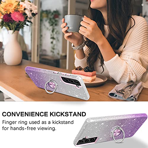 BENTOBEN Samsung Galaxy S21 Plus Case 6.7", Sparkly Glitter Slim Phone Case with 360° Ring Holder Kickstand Car Mount Supported Dual Layer Protective Cover for Samsung Galaxy S21+ Plus 5G 2021, Purple