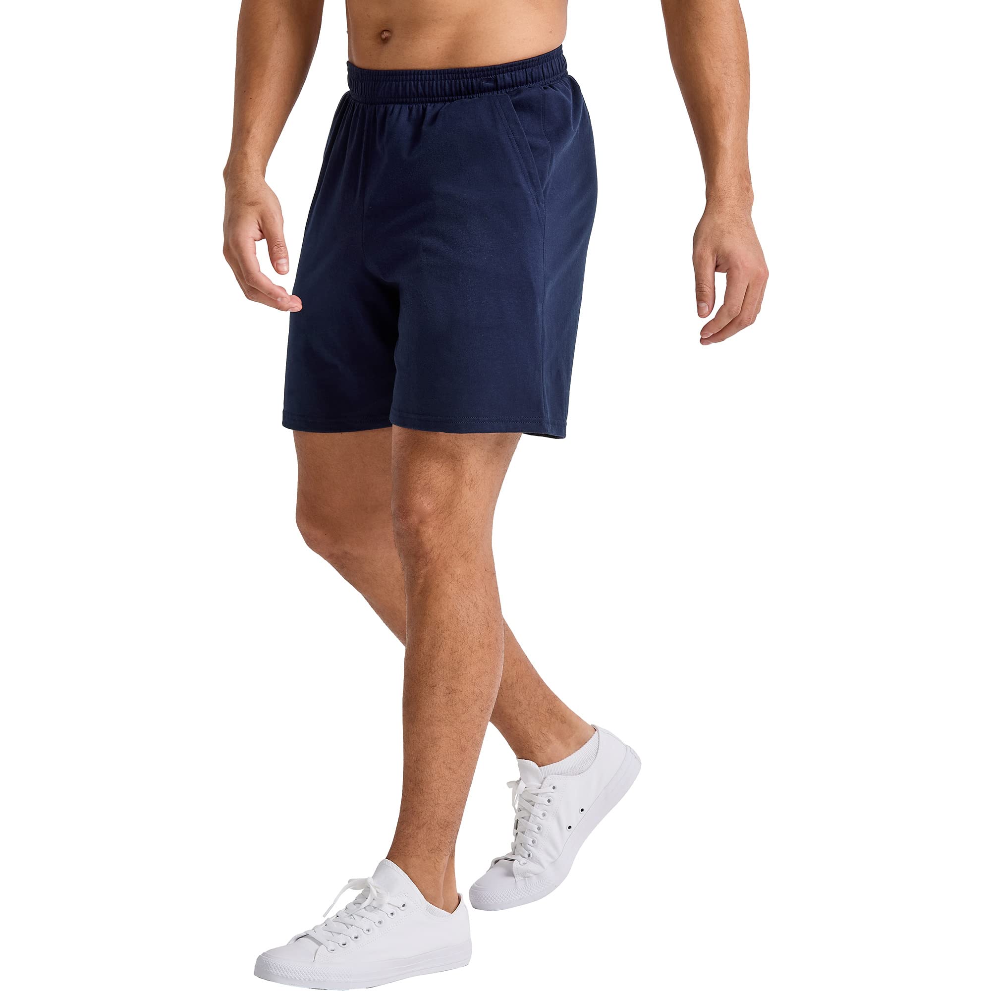 Hanes Men's Originals Cotton Pockets, Pull-On Jersey Gym Shorts, 7", Athletic Navy