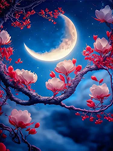 Lunyloer Diamond Painting, 5D Moon Diamond Painting Art Kits for Adults, DIY Full Drill Diamond Dots Paintings Picture Arts Embroidery Craft Kits for Home Wall Art Decor 12 X 16 Inch