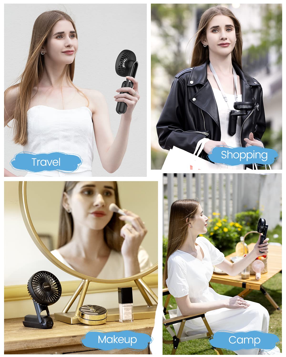 EasyAcc Portable Hand Held Fan, Ultra Quiet 5 Speed Personal Fan, LED Dispay USB C Rechargeable Handheld Fan, 180° Foldable Small Desk Fan, Electric Cooling Fan&PowerBank for Office Home Travel