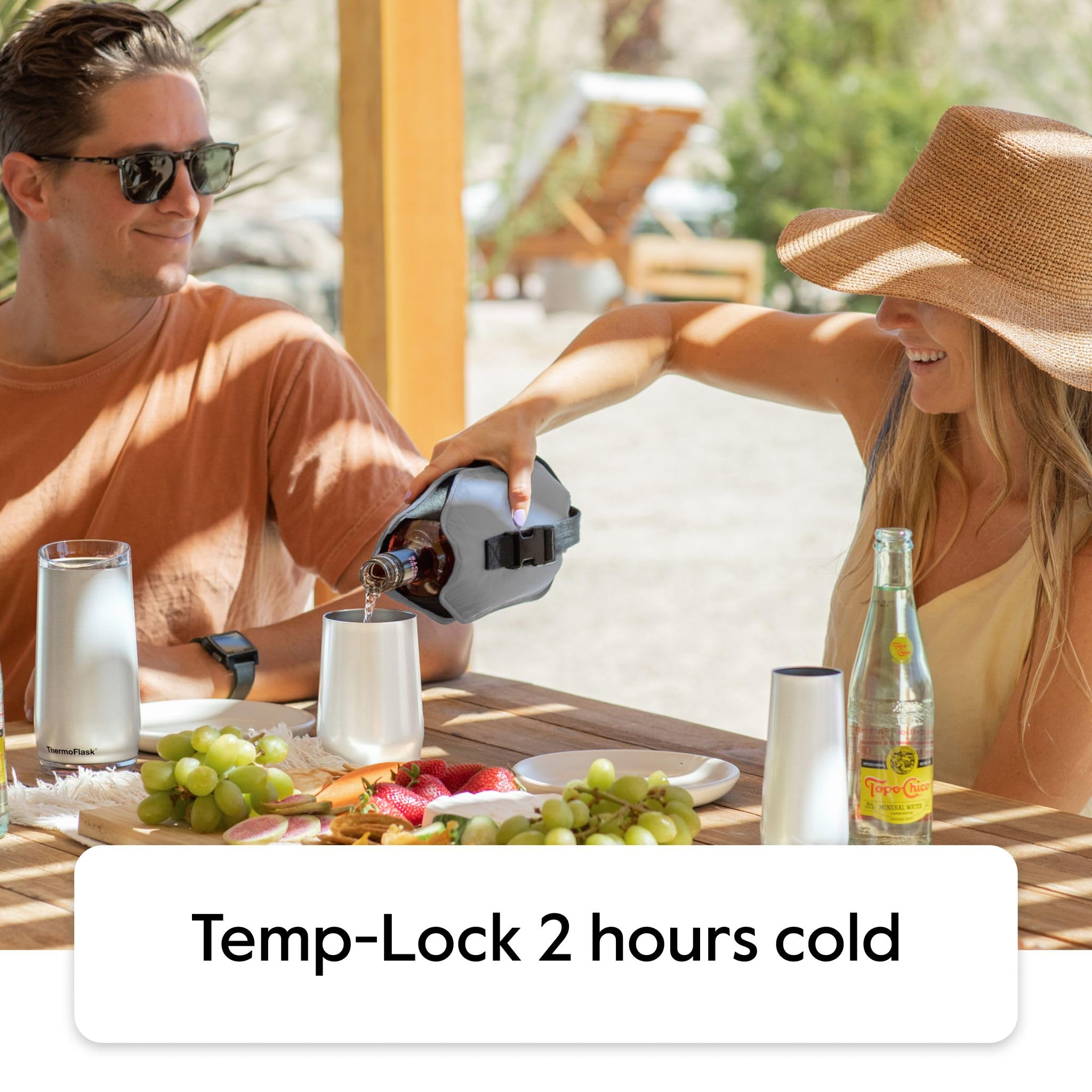 ThermoFlask Wine Bottle Ice Jacket - Wine Bottle Holder with Adjustable Buckle & Strap - Temp-Lock Wine Carrier - Wine Carrier for Travel - Wine Accessory for Brunch, Christmas, Parties & More - Grey
