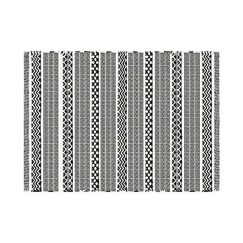 SAVON Hand Woven Cotton Flatweave Area Rug 3x2 Footmat Doormat Woven Black and White Geometric Boho