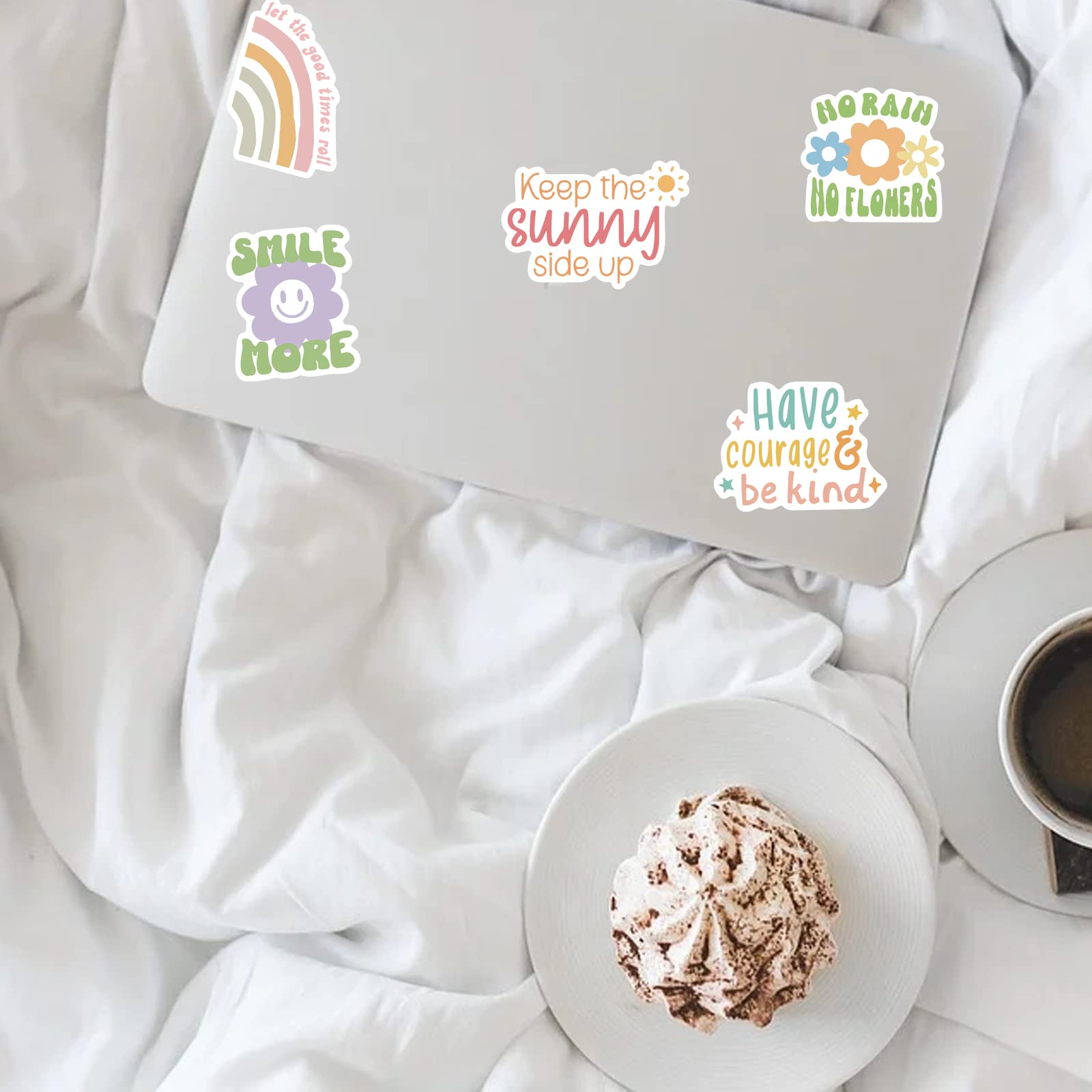 Cute Preppy Stickers 50 Pcs, Pastel Inspirational Stickers, Vinyl Waterproof Aesthetic Motivational Stickers for Water Bottles Laptop Phone Computer Guitar