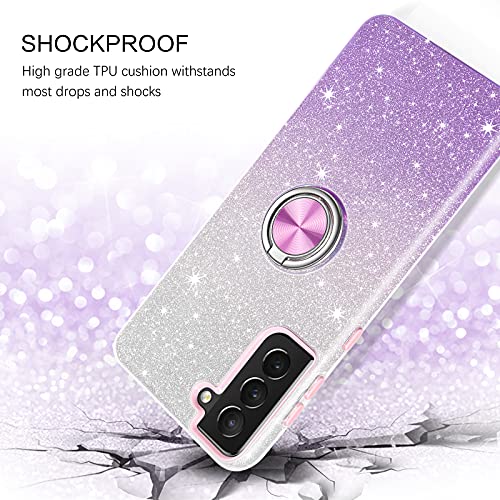 BENTOBEN Samsung Galaxy S21 Plus Case 6.7", Sparkly Glitter Slim Phone Case with 360° Ring Holder Kickstand Car Mount Supported Dual Layer Protective Cover for Samsung Galaxy S21+ Plus 5G 2021, Purple
