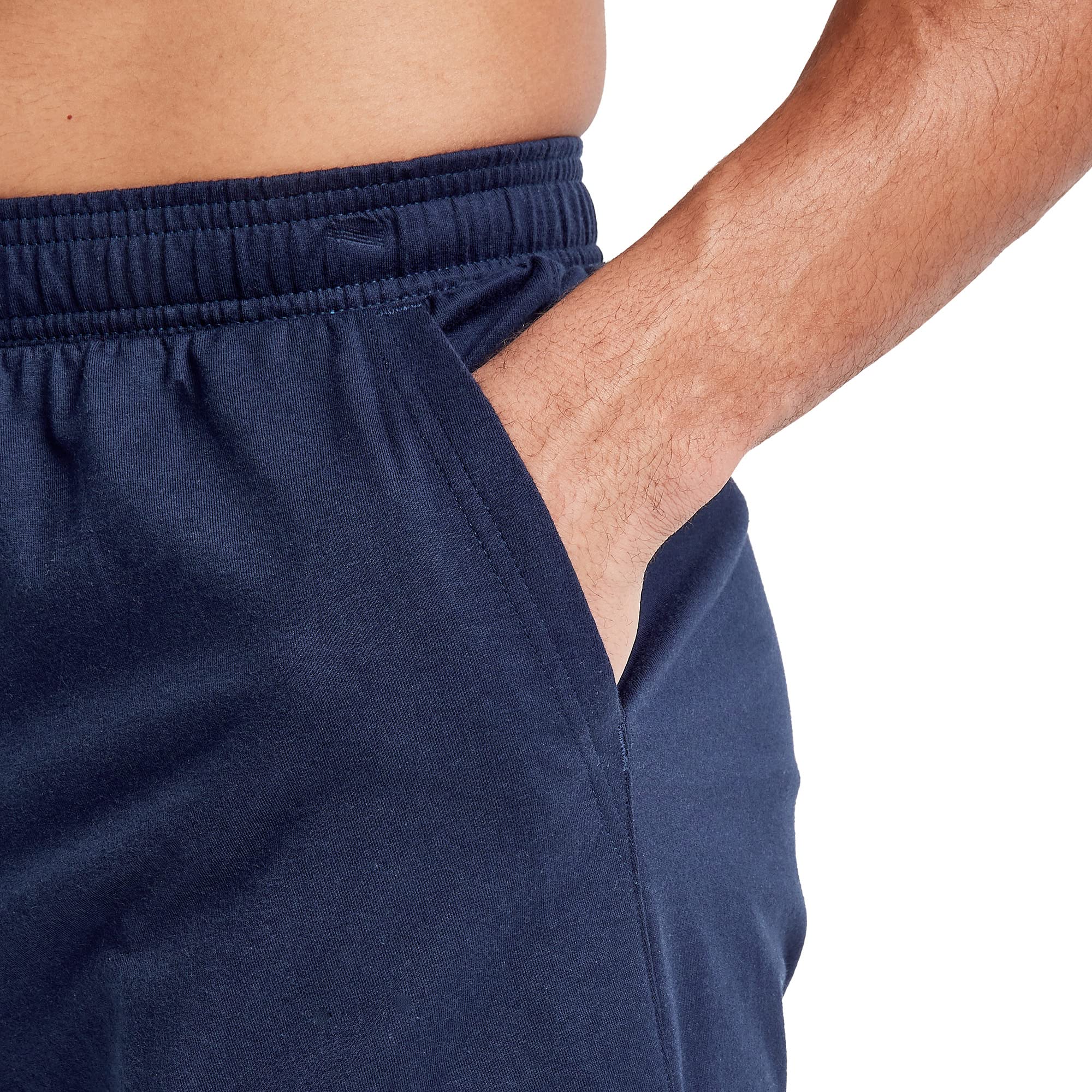 Hanes Men's Originals Cotton Pockets, Pull-On Jersey Gym Shorts, 7", Athletic Navy