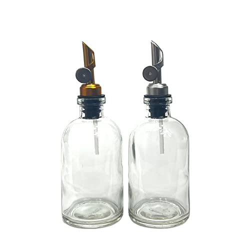 Blush Apothecary 8-ounce Apothecary Clear Glass Bottle with Metal Pour Spout | Oils, Vinegars, Coffee Syrups, Mouthwash | Bottles for Kitchen, Bath and Tabletop (Silver)