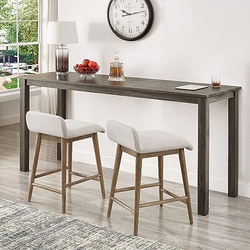 Ball & Cast Upholstered Counter Height Bar Stools 24 inch Kitchen Wooden Stool Chairs Set of 2, Linen