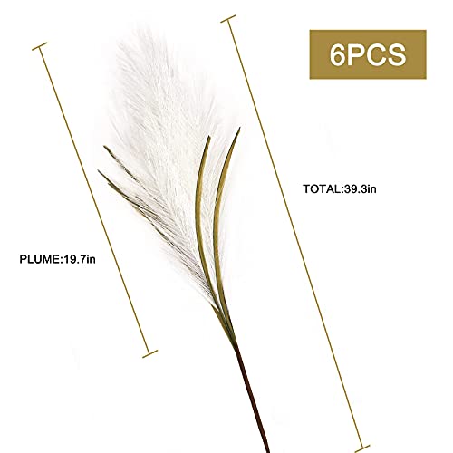 Artflower Artificial Pampas Grass, 6Pcs 39.3" Faux Pampas Branches Tall Reed Grass Decor Fake Reed Phragmites Plants Boho Home Decor Bunches for Home Wedding Party Decor(White)