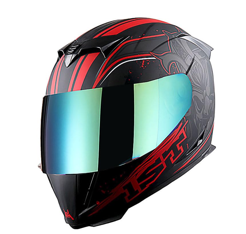 1Storm Motorcycle Full Face Helmet Skull King Matt Red HJK311 + One Extra Clear Shield + Motorcycle Bluetooth Headset
