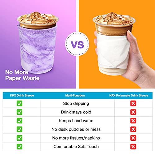 3 Pack Iced Coffee Cup Sleeve for Large Sized Cups, Reusable Neoprene Iced Coffee Cup Holder for Hot Cold Drinks, Compatible with Starbucks, Dunkin Donuts, and More(Purple Marble)
