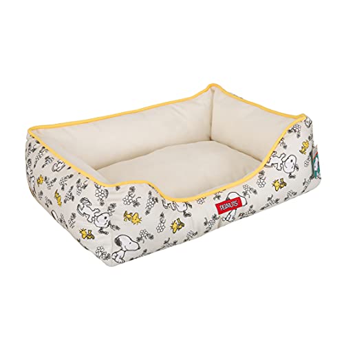 Peanuts for Pets Snoopy & Woodstock Cuddler Dog Bed in Beige | Elevated Dog Bed With Raised Rim | Plush and Comfortable Machine Washable Dog Bed for All Dogs, 24" x 19" x 8"