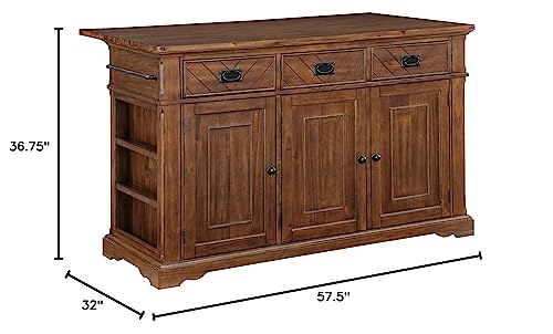 OSP Home Furnishings Palisade Kitchen Island with 3 Drawers and Cabinets with Adjustable Shelves and Pan Storage, Oak Finish