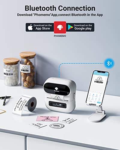 Phomemo Label Maker, Bluetooth Label Printer for Barcode, Address, Home, Mailing, Small Business, Clothing, Portable Label Maker Easy to Use with 3 Rolls Label & Bag