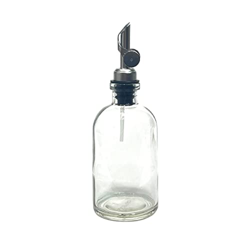 Blush Apothecary 8-ounce Apothecary Clear Glass Bottle with Metal Pour Spout | Oils, Vinegars, Coffee Syrups, Mouthwash | Bottles for Kitchen, Bath and Tabletop (Silver)