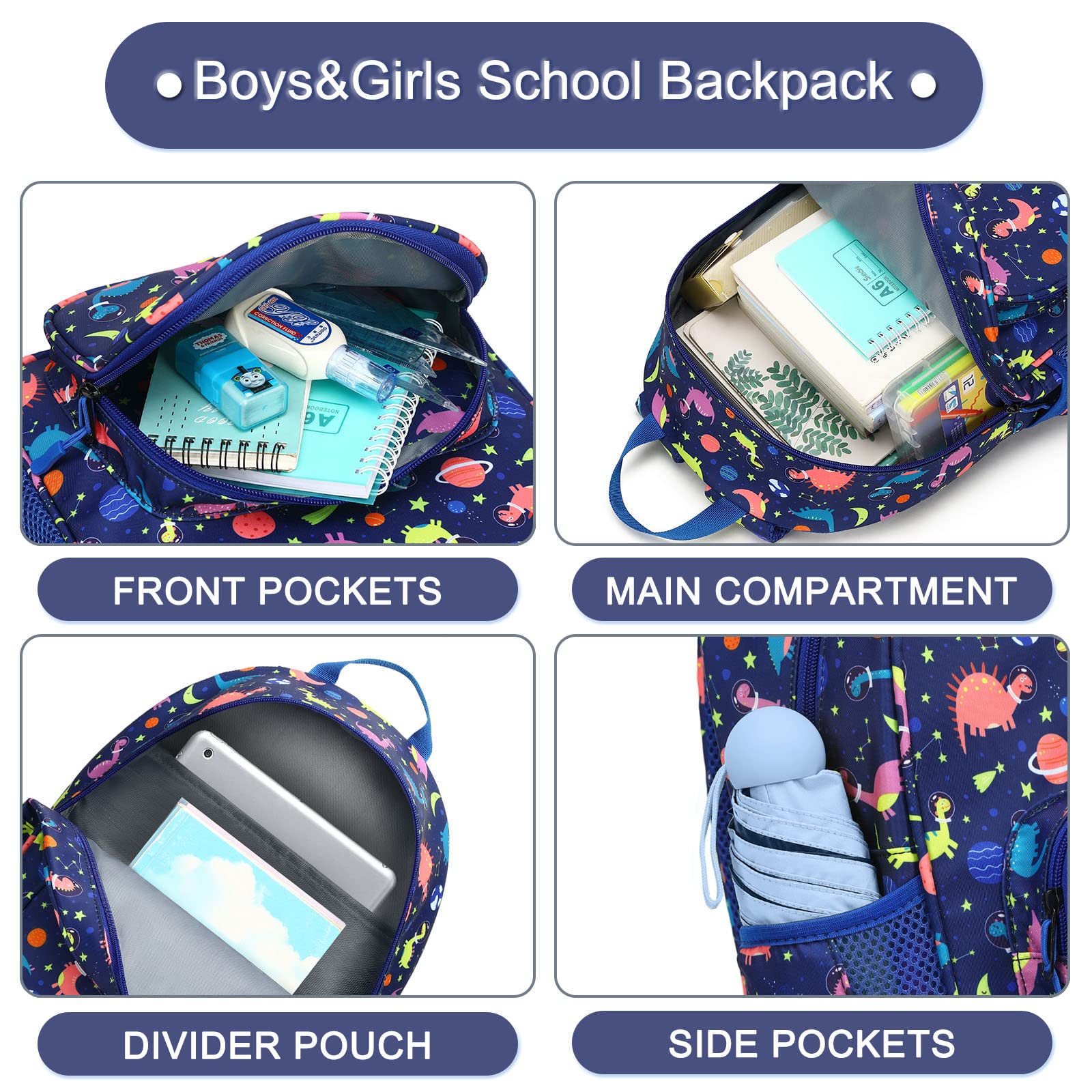 Backpack Toddler Girl, 13.80" x 11.02" x 4.72" Unicorn Backpacks with Adjustable Padded Shoulder Straps For Age 3-6 (Dark Blue Dinosaur)