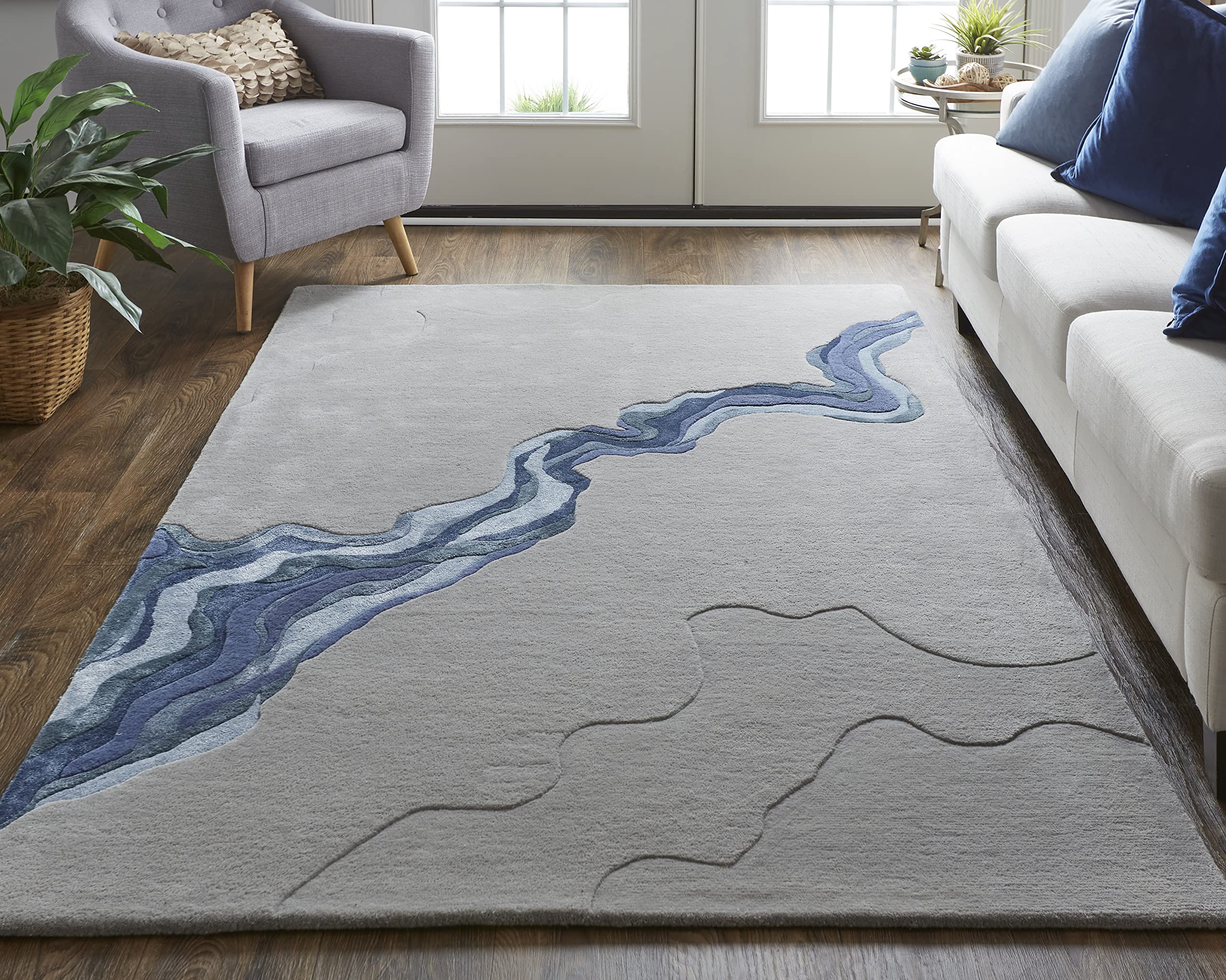 Feizy Serrano Modern Wool Rug, Gray/Blue, 8' x 10' Area Rug