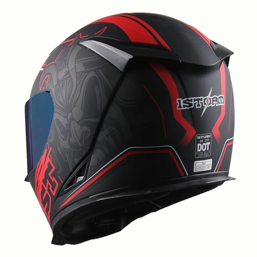 1Storm Motorcycle Full Face Helmet Skull King Matt Red HJK311 + One Extra Clear Shield + Motorcycle Bluetooth Headset