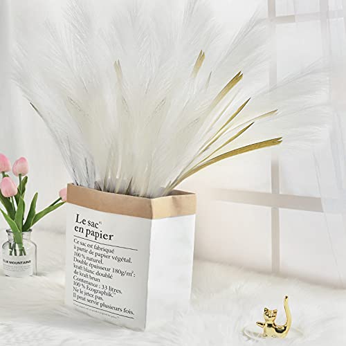 Artflower Artificial Pampas Grass, 6Pcs 39.3" Faux Pampas Branches Tall Reed Grass Decor Fake Reed Phragmites Plants Boho Home Decor Bunches for Home Wedding Party Decor(White)