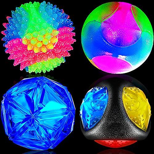 4 Pieces Light up Dog Ball Spiny Light up Dog Ball Flashing LED Dog Ball for Dog Glow in The Dark Flashing Ball Dog Squeaky Toy Bounce Activated Toy PET Ball for Dogs and Puppies