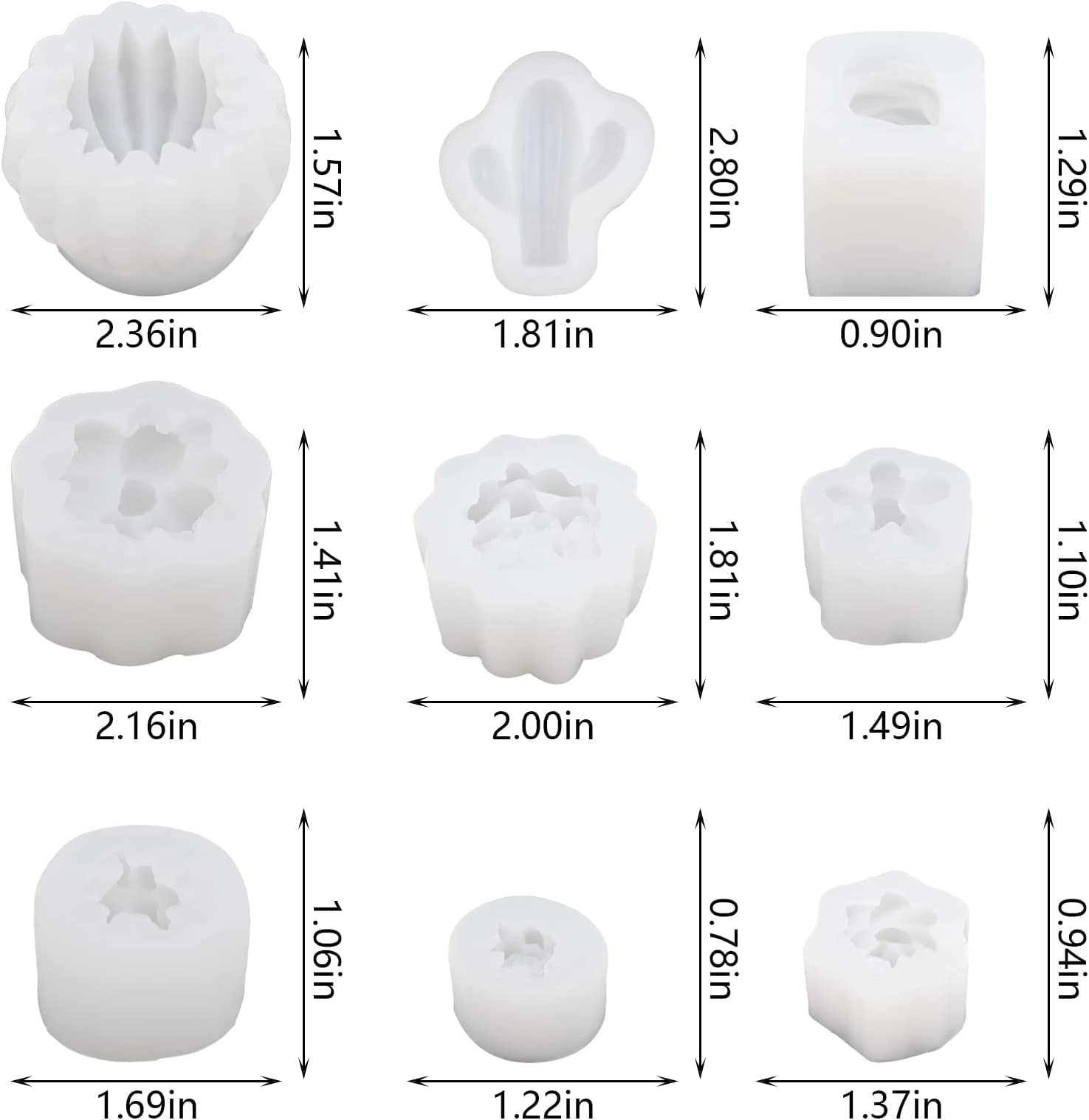 Succulent Silicone Mold, 9 Pack Flower Resin Mold, 3D Cacti Candle Mold for Scented Candles Soaps Making, Wax Resin Casting, Soap Cake Dessert Mousse Mold DIY Mould