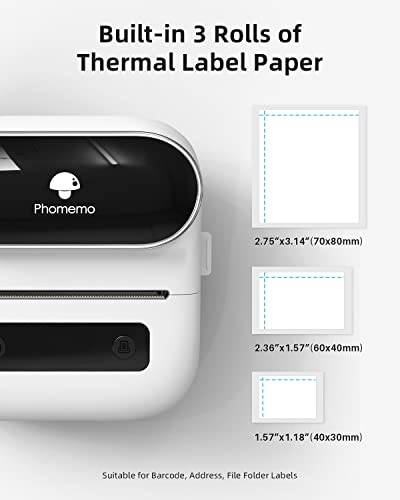 Phomemo Label Maker, Bluetooth Label Printer for Barcode, Address, Home, Mailing, Small Business, Clothing, Portable Label Maker Easy to Use with 3 Rolls Label & Bag