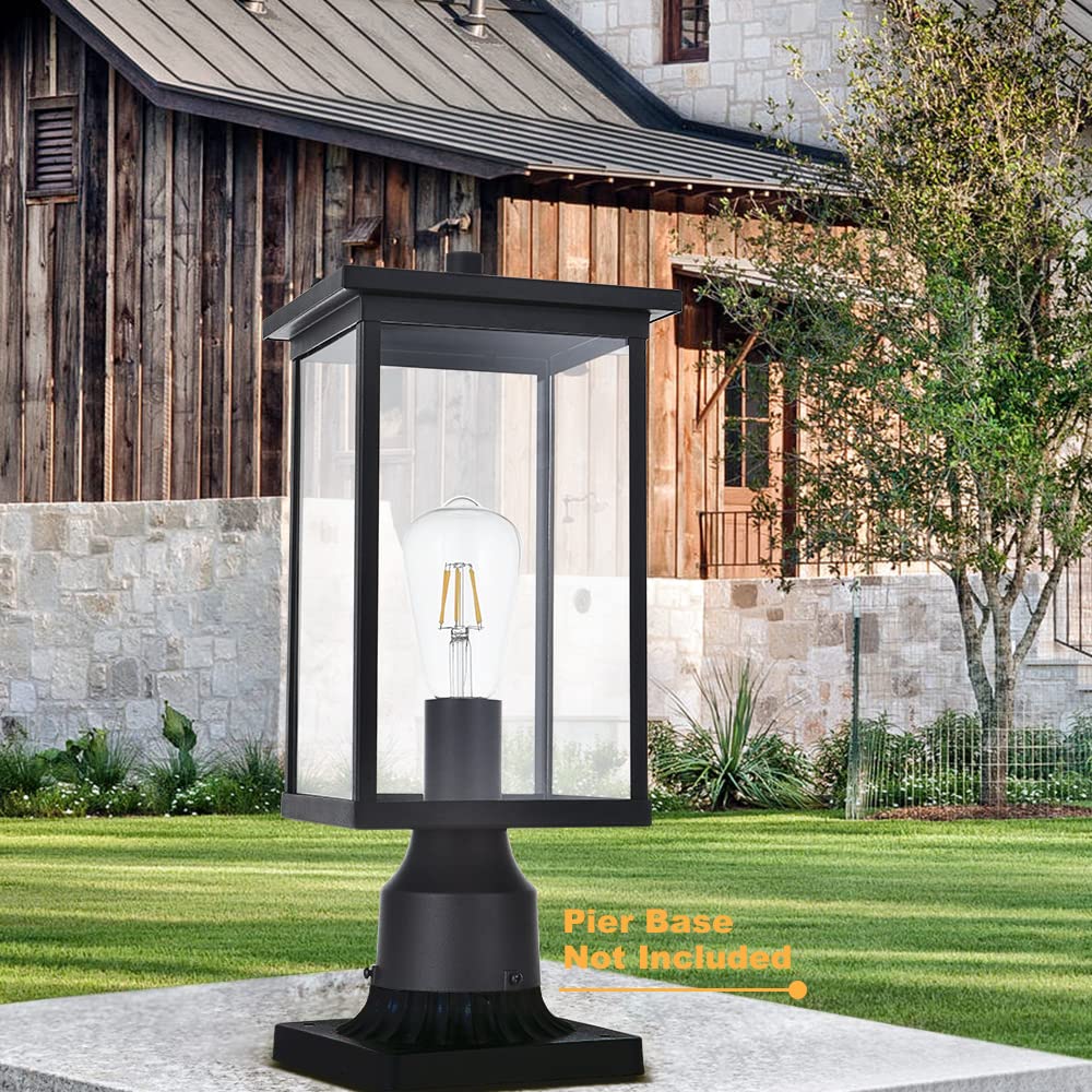 TODOLUZ Outdoor Post Light Fixture, Black 1-Light Exterior Post Lantern with Clear Glass, Porch Post Lighting for Patio Garden Walkway Path Doorway