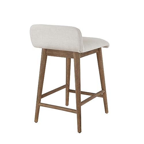 Ball & Cast Upholstered Counter Height Bar Stools 24 inch Kitchen Wooden Stool Chairs Set of 2, Linen