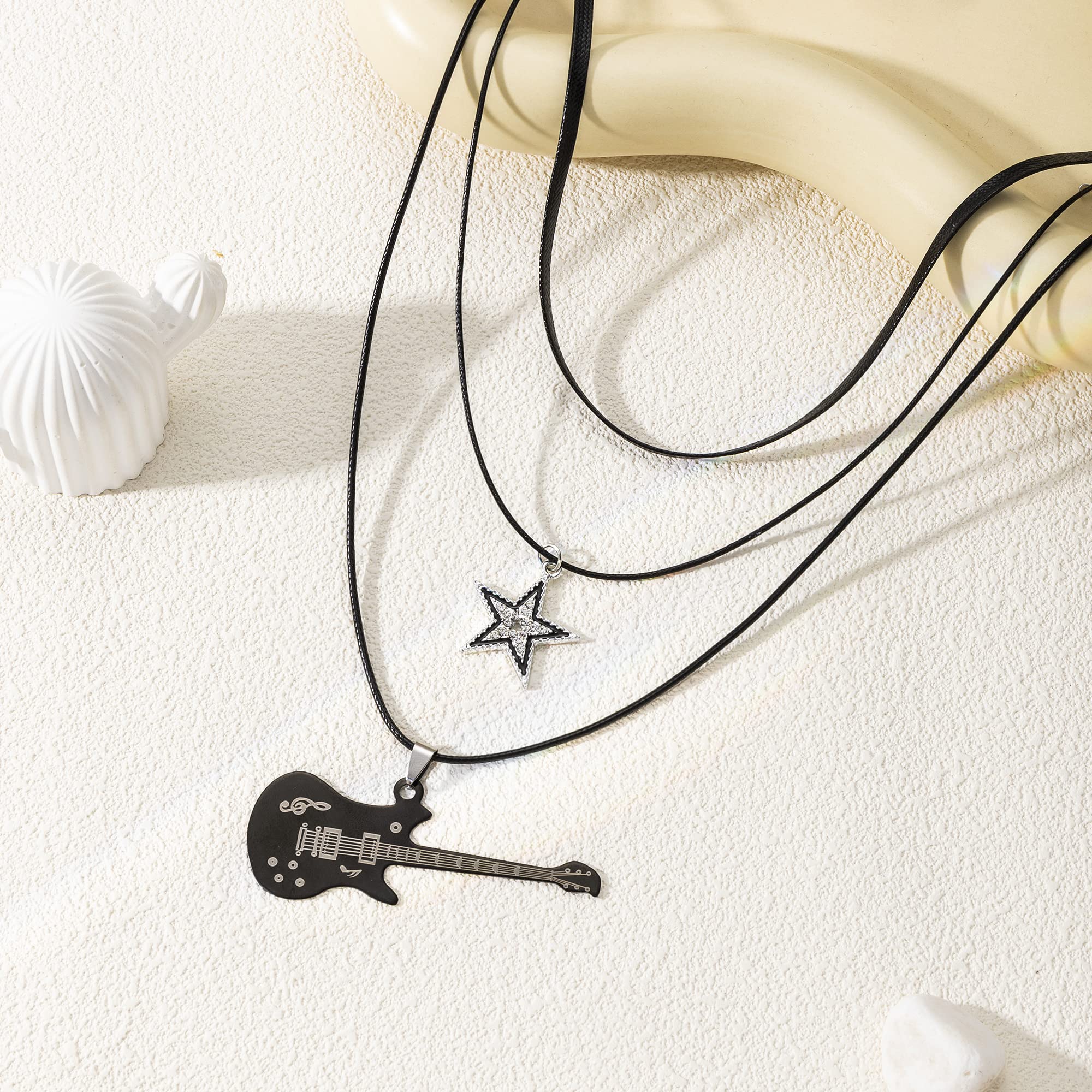 Yuoos Star Vintage Necklace Punk Star Choker Rock Roll Guitar Layered Necklace for Women Men Eboy Egirl