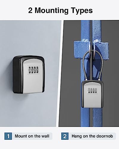 Puroma Lock Box, Key Lock Box Wall Mount Combination Lockbox, Portable Waterproof Key Storage Lockbox with Removable Cable Handle for Apartment Realtor's House Keys, Warehouse Spare Key (1 Pack, Grey)