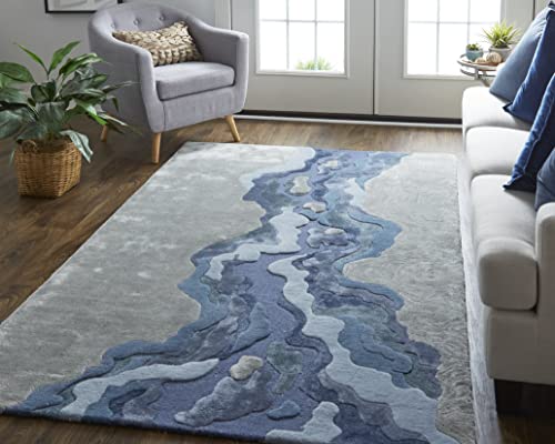 Feizy Serrano Modern Viscose Rug, Blue/Gray, 8' x 10' Area Rug