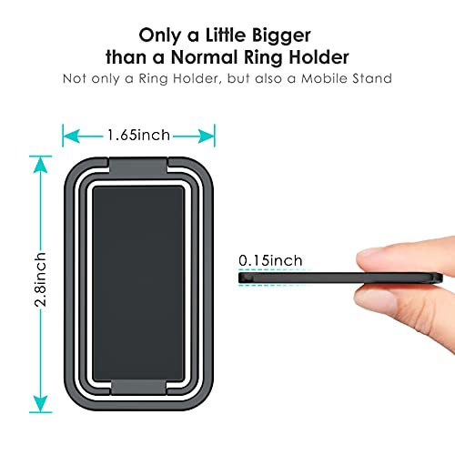 Cell Phone Ring Holder Stand Finger Kickstand, Tablet Stands, Ultra-Thin 360° Rotation Phones Back Grip Foldable for Video/Hand/Desk/Bed (Universal Magnetic Car Mount) –Metal Black