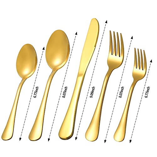 Gold Silverware Set for 12, Compralo 60 Pieces Stainless Steel Shiny Gold Flatware Set, Gold Cutlery Tableware Set Include Spoons, Forks, Knives for Home and Restaurant