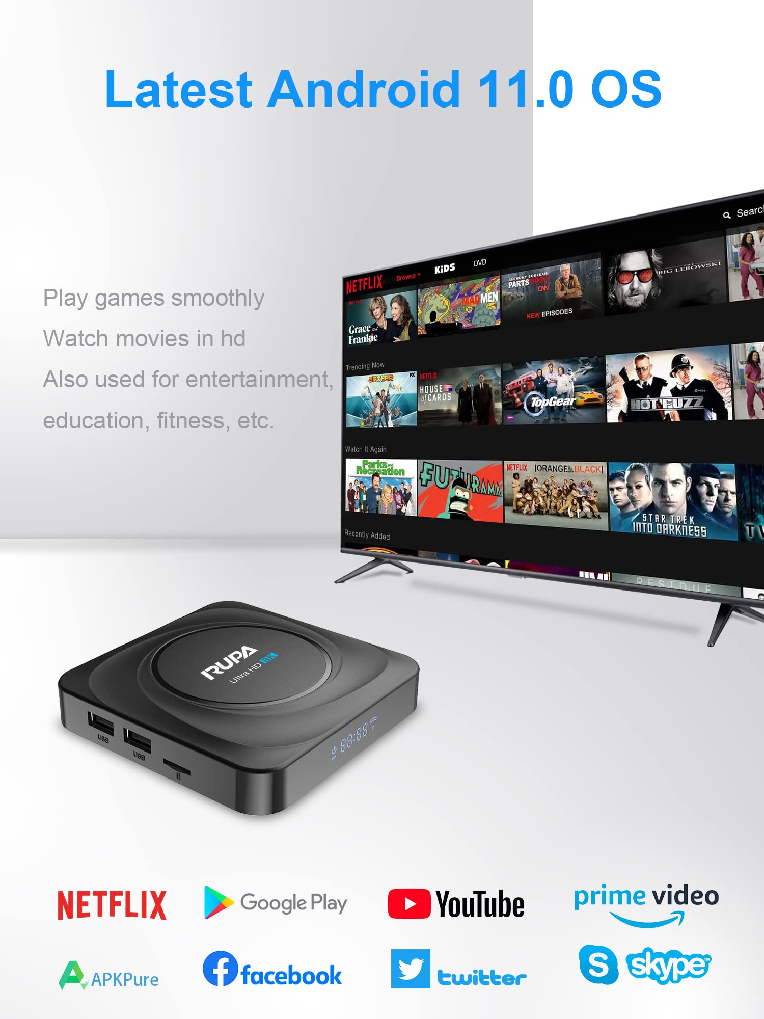 8K Android TV Box, 8GB RAM 128GB ROM Support 1000M LAN Dual-Band WiFi 2.4G/5G, 8K/6K/4K HDR10 3D Smart TV Box