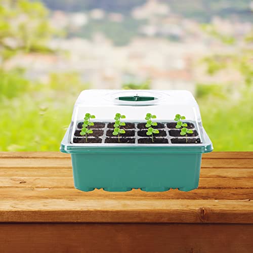 QHC KOCK Seed Starter Tray Seedling Tray (12 Cells Per Tray) Humidity Adjustable Plant Seed Starting Kit with Dome and Base Greenhouse Grow Trays for Plant Growing Starting 5 Packs Black