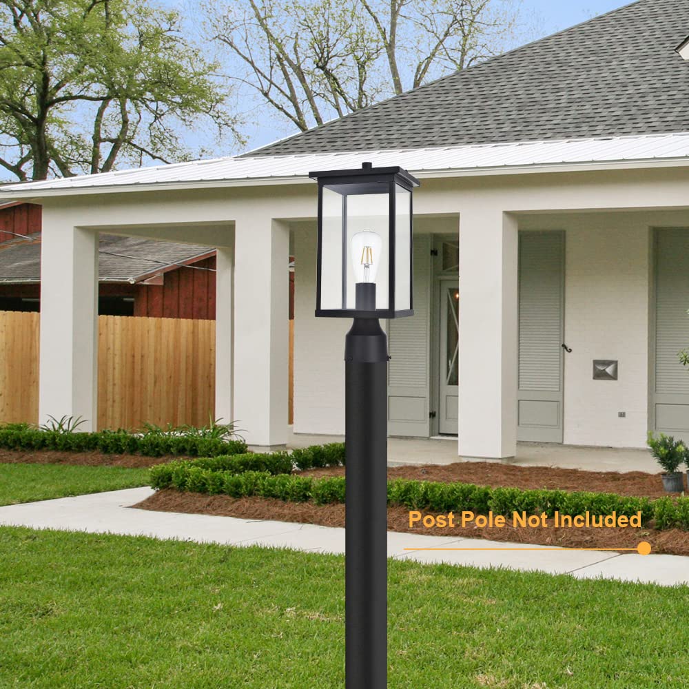 TODOLUZ Outdoor Post Light Fixture, Black 1-Light Exterior Post Lantern with Clear Glass, Porch Post Lighting for Patio Garden Walkway Path Doorway