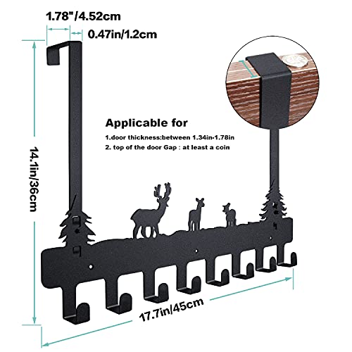 Over The Door Hooks Hanger 17.7" 8 Hooks, Door Mount Towel Rack Towel Hooks for Bedroom Kitchen Pool Beach Towels Bathrobe Wall Mount Hang on The Door Cabinet Cupboard Metal Sandblasted (Black)