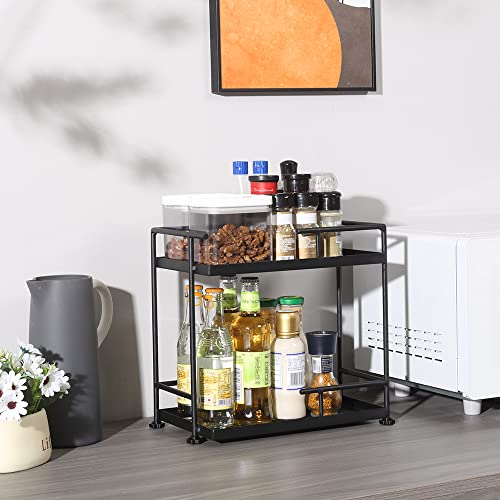 Butizone 2 Tier Bathroom Countertop Organizer, Counter Standing Rack, Kitchen Spice Rack, Vanity Cosmetic Holder, Under Sink Organizer for Bathroom, Kitchen, Living Room, Dressing Table, Office