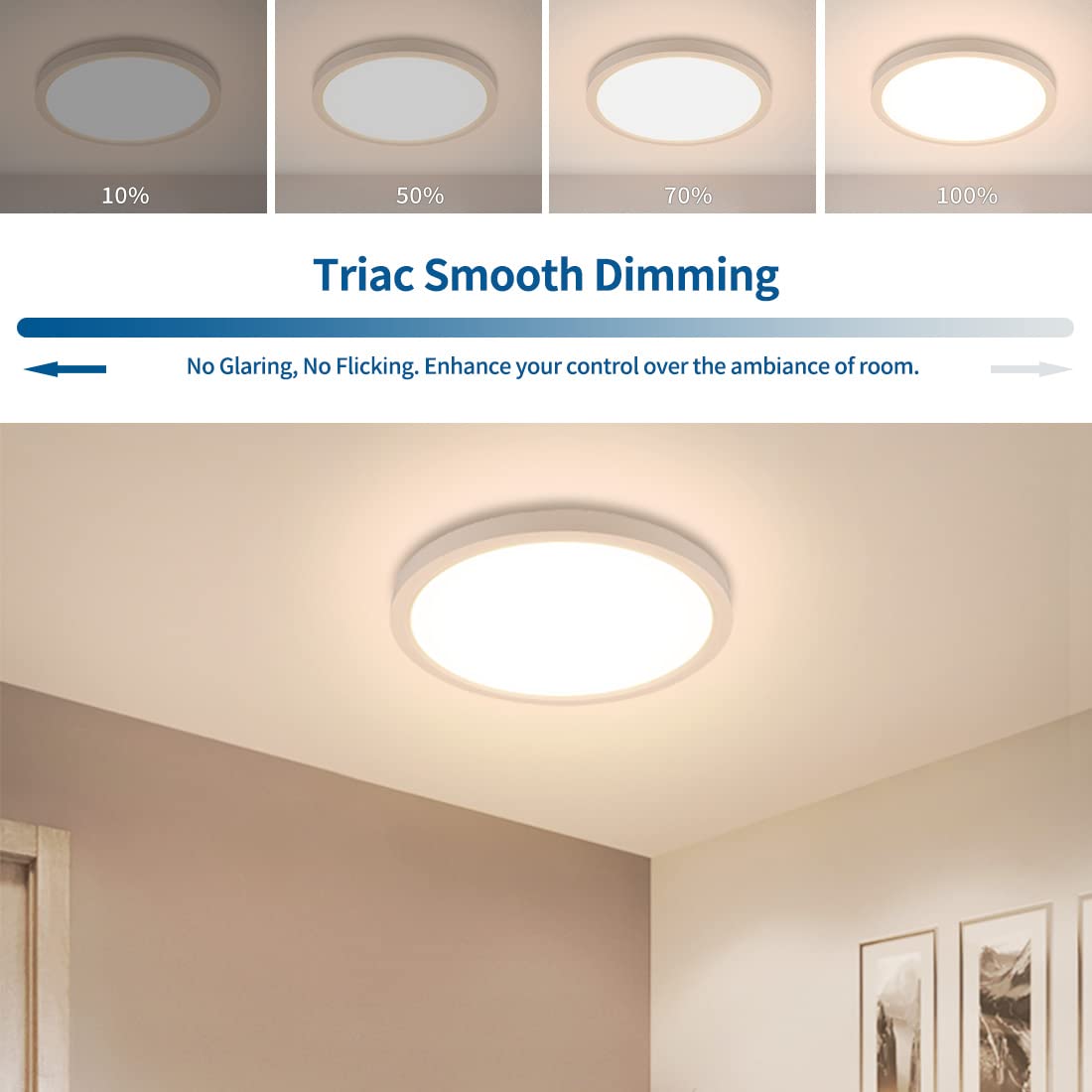 DAKASON LED Flush Mount Ceiling Light 12 Inch, 24W Dimmable Round Ceiling Lamp 2700-5000K 5 Color Tem. Selectable, Overhead Ceiling Light for Bedroom, Living Room, Kitchen, Hallway