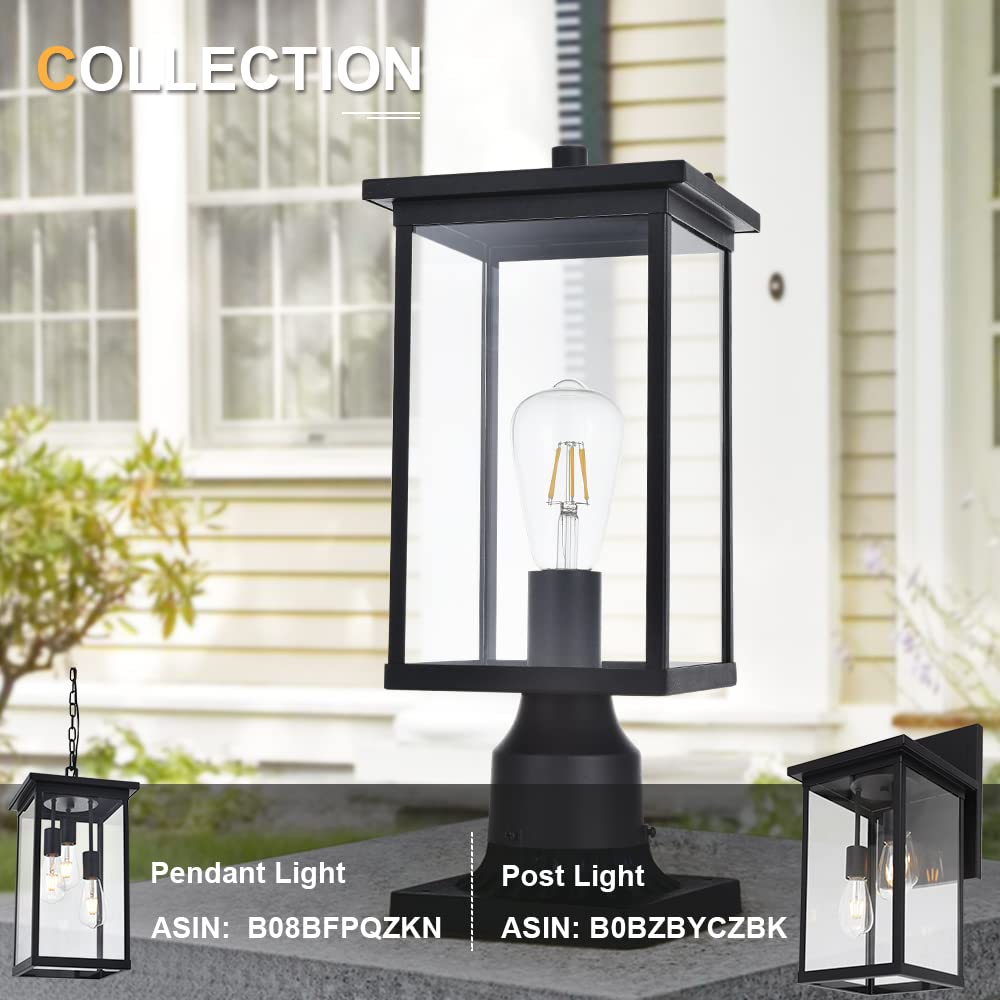 TODOLUZ Outdoor Post Light Fixture, Black 1-Light Exterior Post Lantern with Clear Glass, Porch Post Lighting for Patio Garden Walkway Path Doorway