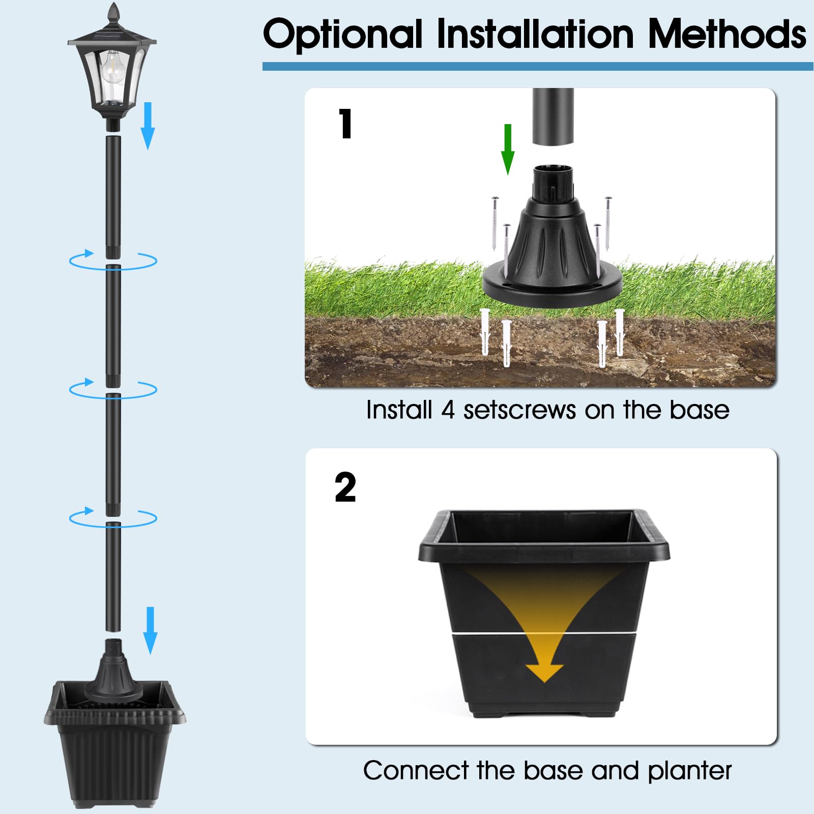 Mancra 65" Solar Lamp Post Light with Planter, Glass 60 Lumens Solar Garden Lights Outdoor Waterproof Solar Pole Lights Patio Decor, Warm White