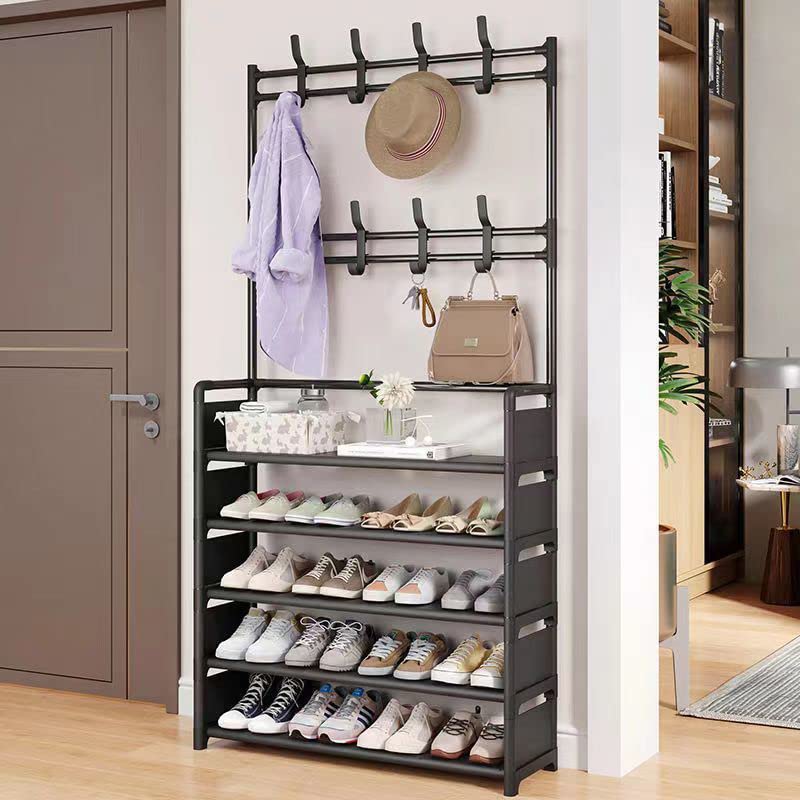 AriceHou 5-Tier Coat and Shoe Rack,Entryway Coat Rack Hallway Bench Storage Organizer with 8 Hooks and Side cloth for Living Room,Bedroom,Office Hall Trees