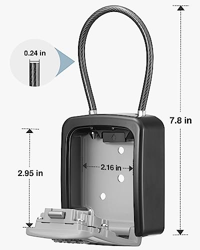 Puroma Lock Box, Key Lock Box Wall Mount Combination Lockbox, Portable Waterproof Key Storage Lockbox with Removable Cable Handle for Apartment Realtor's House Keys, Warehouse Spare Key (1 Pack, Grey)