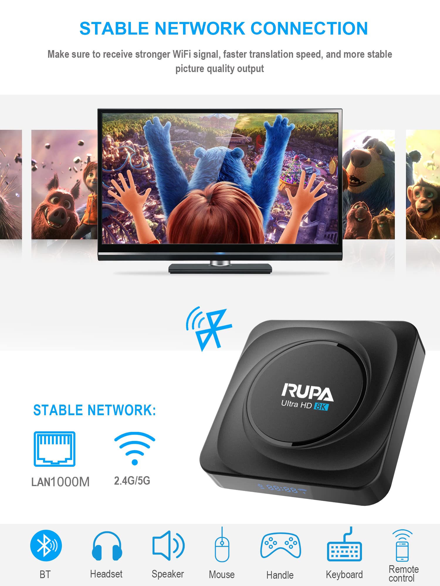 8K Android TV Box, 8GB RAM 128GB ROM Support 1000M LAN Dual-Band WiFi 2.4G/5G, 8K/6K/4K HDR10 3D Smart TV Box